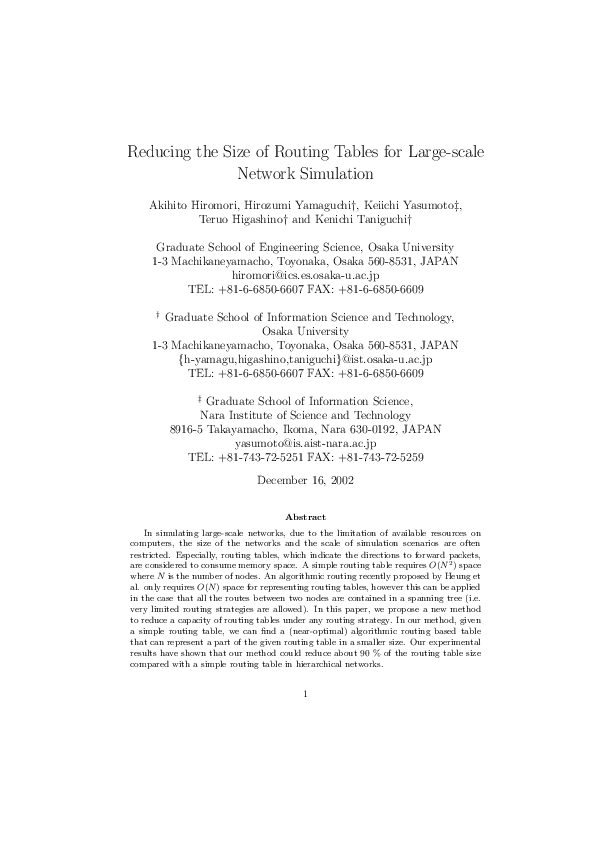 (PDF) Reducing the size of routing tables for large-scale network simulation