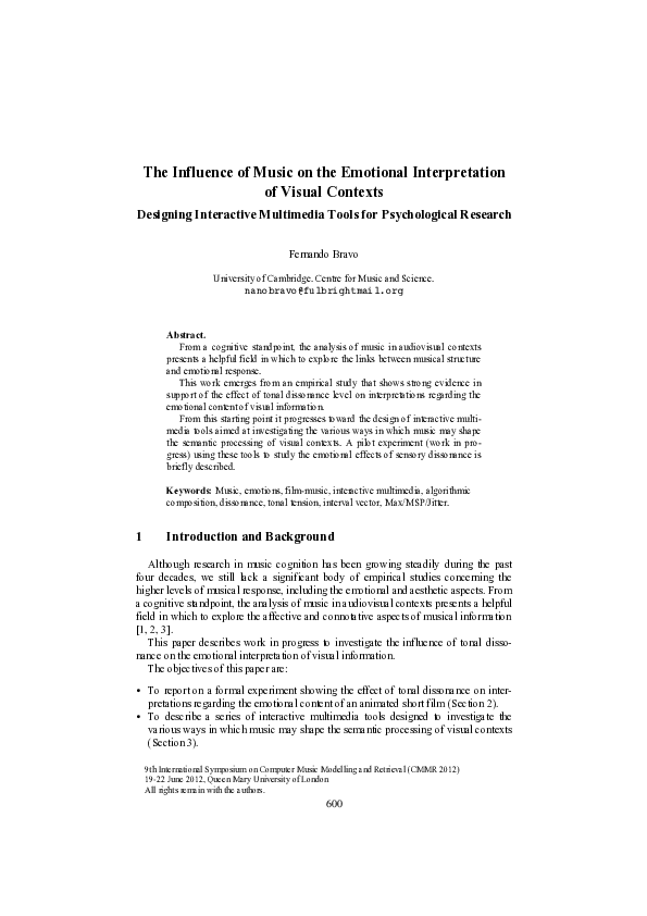 (PDF) The Influence of Music on the Emotional Interpretation of Visual ...