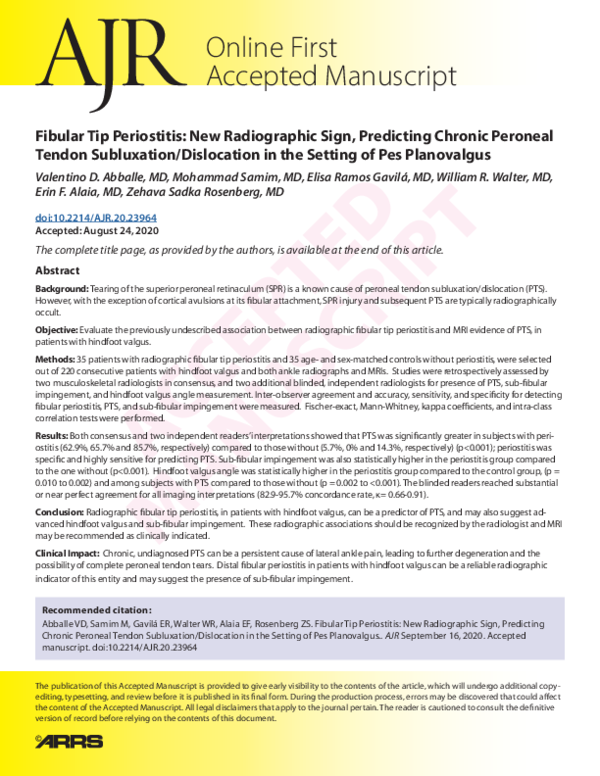 (PDF) Fibular Tip Periostitis: New Radiographic Sign Predictive of ...