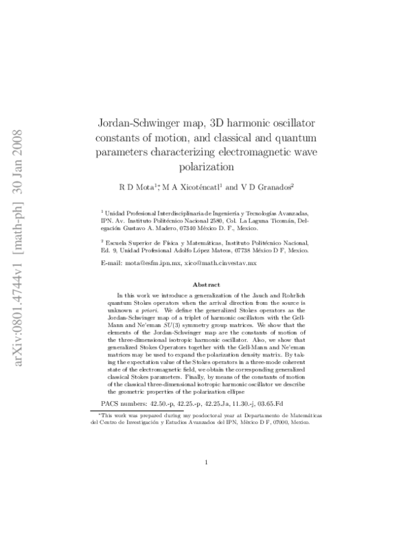 (PDF) Jordan–Schwinger map, 3D harmonic oscillator constants of motion ...