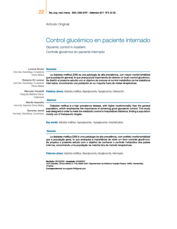 (PDF) Control glucémico en paciente internado