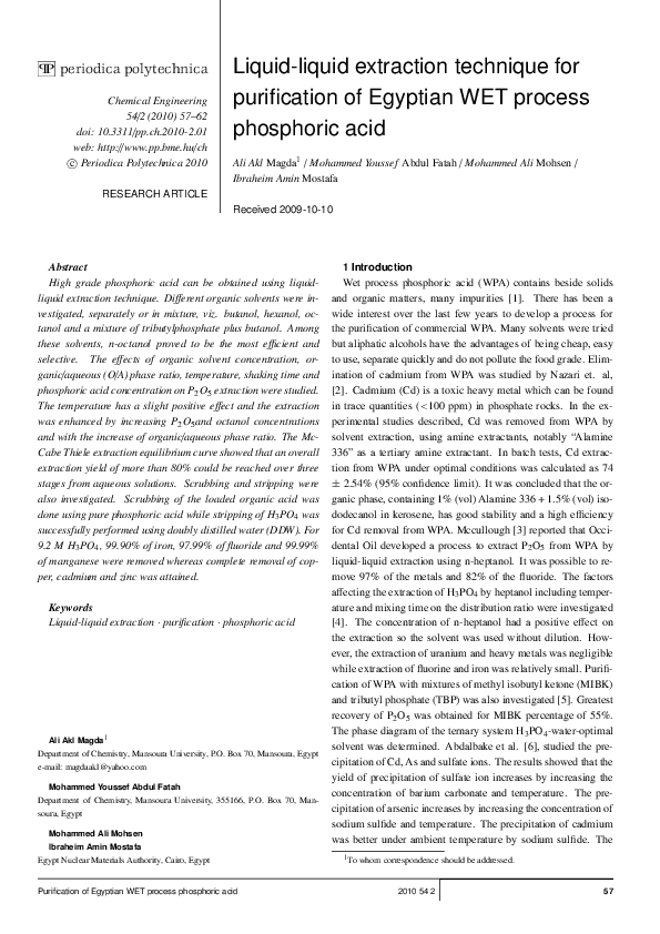 (PDF) Liquid-liquid extraction technique for purification of Egyptian ...