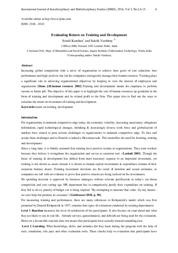 (PDF) Evaluating Return on Training and Development