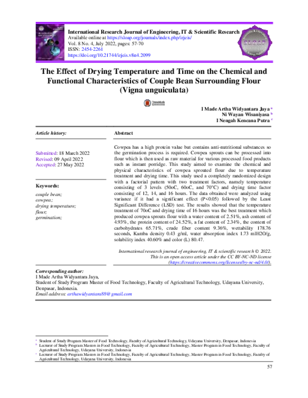 (PDF) effect of drying temperature and time on the chemical and functional characteristics of ...