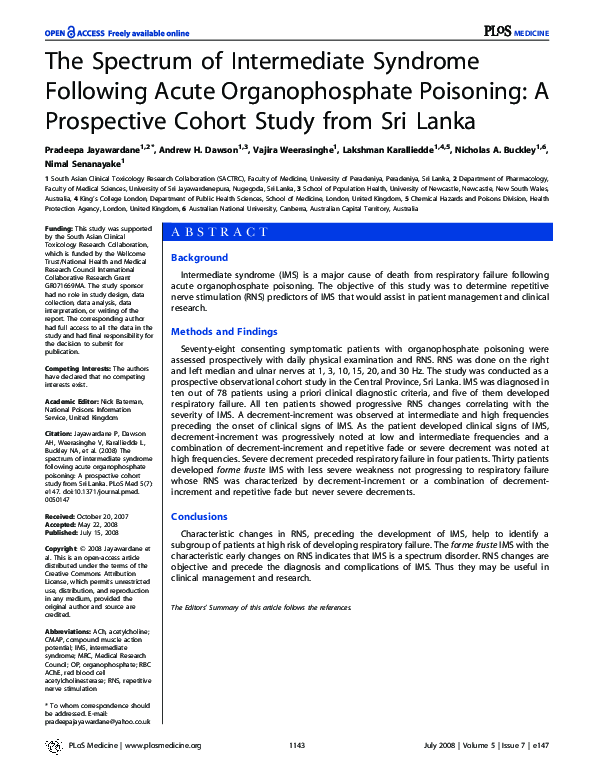 (PDF) The Spectrum of Intermediate Syndrome Following Acute ...