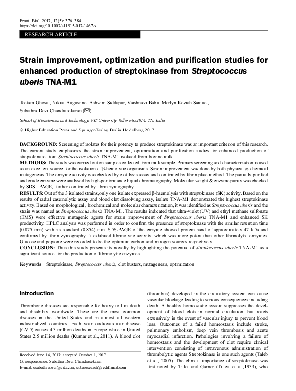 (PDF) Strain improvement, optimization and purification studies for enhanced production of ...