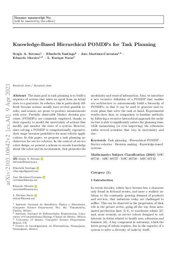 (PDF) Knowledge-Based Hierarchical POMDPs for Task Planning | Sergio Serrano - Academia.edu