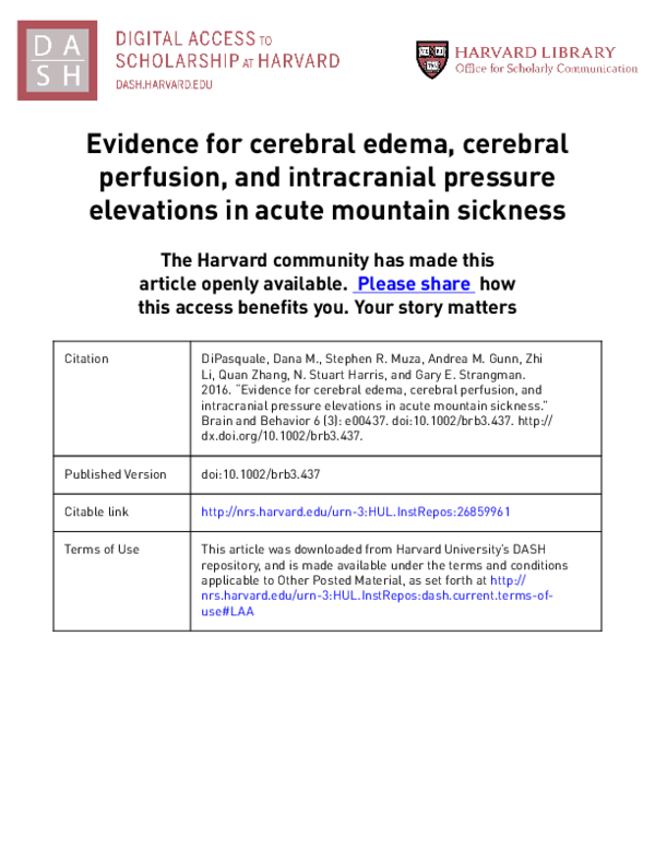(PDF) Evidence for cerebral edema, cerebral perfusion, and intracranial ...