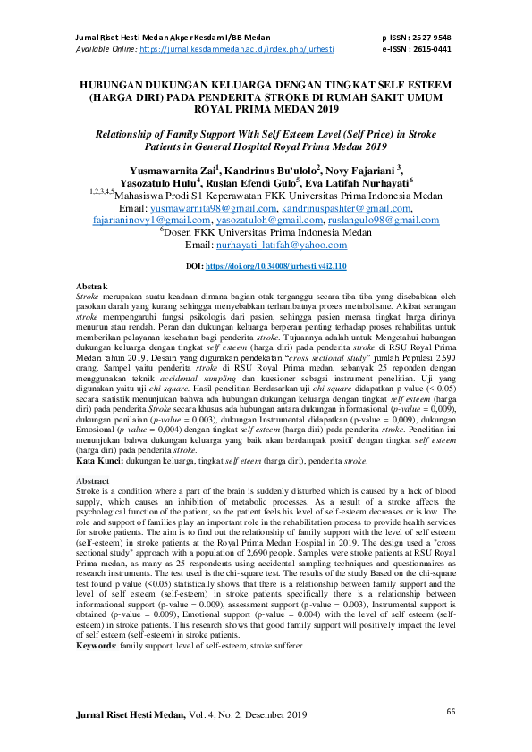 (PDF) Hubungan Dukungan Keluarga Dengan Tingkat Self Esteem (Harga Diri) Pada Penderita Stroke ...