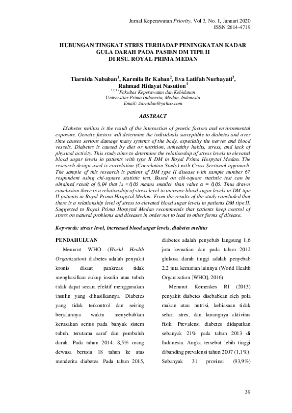 (PDF) Hubungan Tingkat Stres Terhadap Peningkatan Kadar Gula Darah Pada Pasien DM Tipe II DI Rsu ...