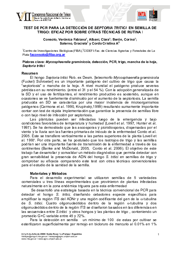 (PDF) Test de PCR para la detección de Septoria tritici en semilla de ...