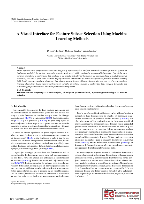 Pdf A Visual Interface For Feature Subset Selection Using Machine Learning Methods