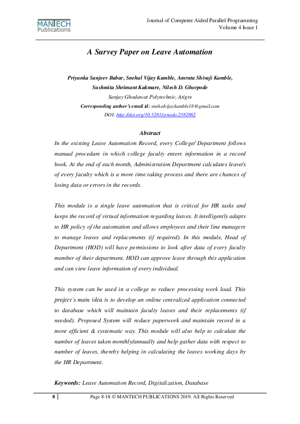 (PDF) A Survey Paper on Leave Automation
