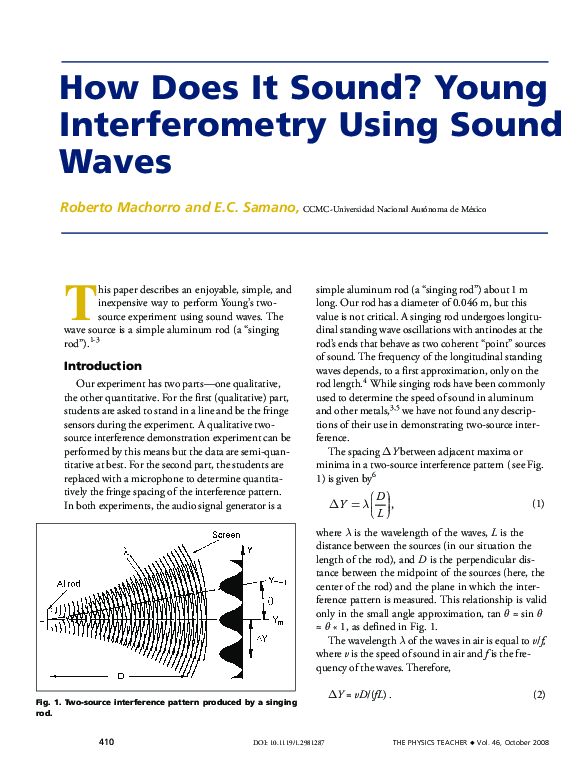 (PDF) How Does It Sound? Young Interferometry Using Sound Waves