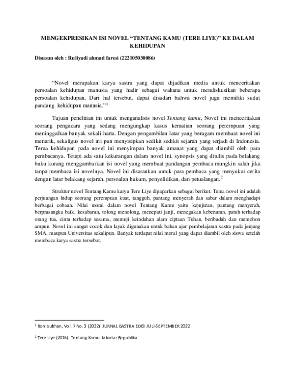 (PDF) MENGEKPRESIKAN ISI NOVEL "TENTANG KAMU (TERE LIYE)" KE DALAM ...