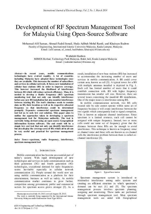 (PDF) Development of RF Spectrum Management Tool for Malaysia Using Open-Source Software ...