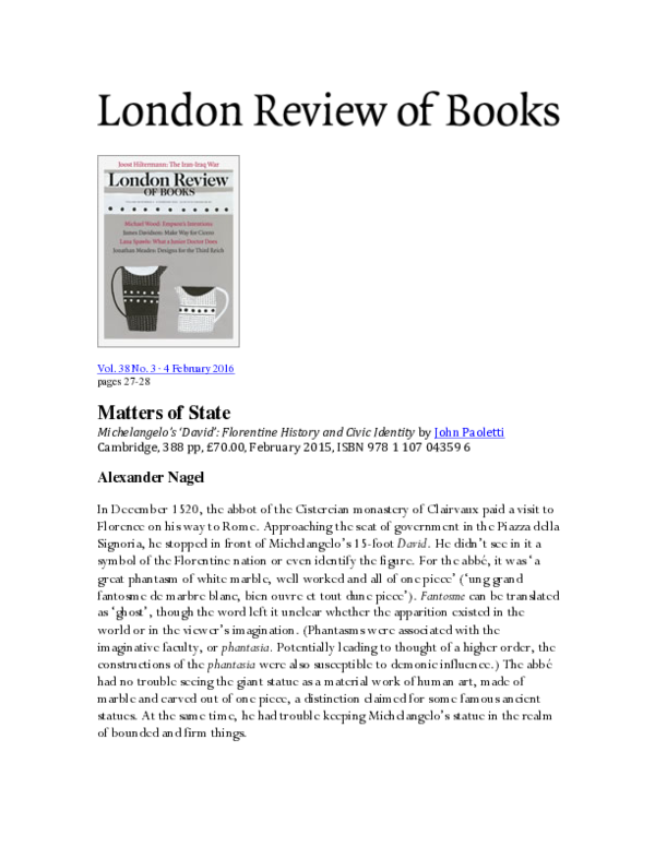 (PDF) Matters of State (Michelangelo’s David)