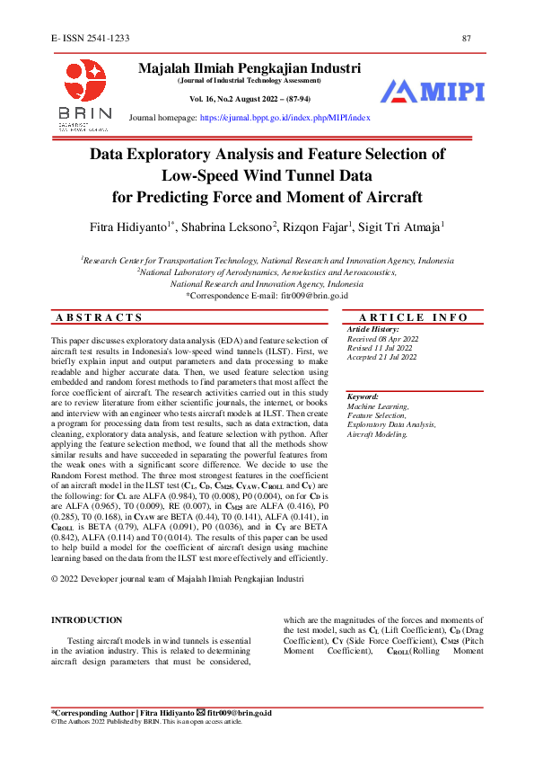 Data Exploratory Analysis and Feature Selection of Low-Speed Wind Tunnel Data for Predicting ...