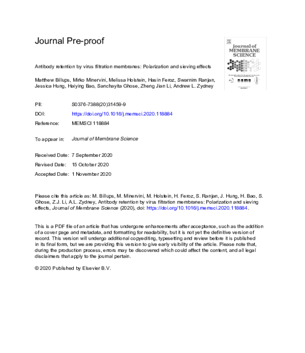 (PDF) Antibody retention by virus filtration membranes: Polarization ...