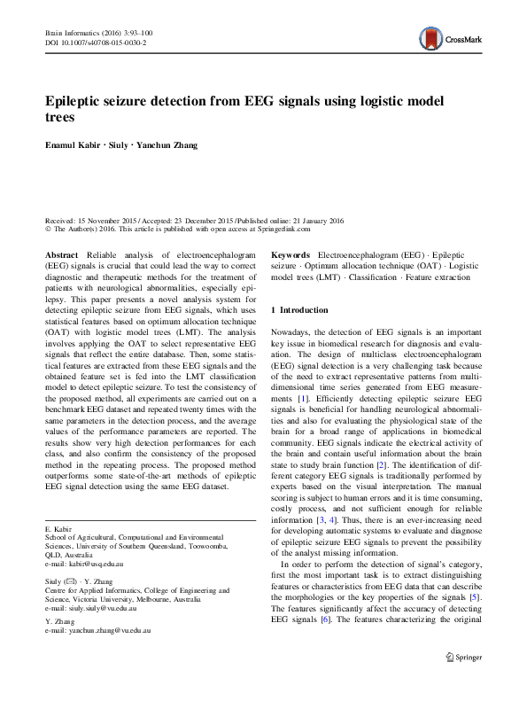 (PDF) Epileptic seizure detection from EEG signals using logistic model trees