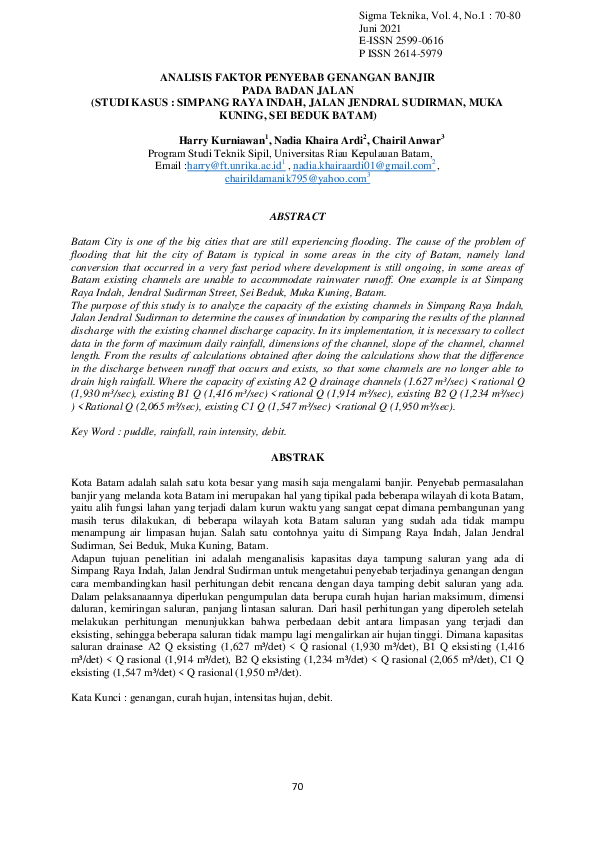 (PDF) Analisis Faktor Penyebab Genangan Banjir Pada Badan Jalan (Studi Kasus : Simpang Raya ...