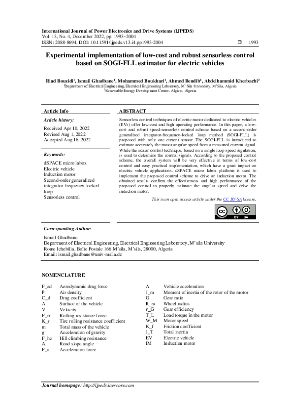 (PDF) Experimental implementation of low-cost and robust sensorless ... (PDF) Experimental implementation of low-cost and robust sensorless ...