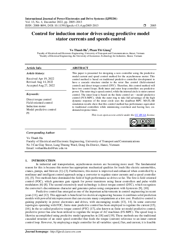 Pdf Control For Induction Motor Drives Using Predictive Model Stator