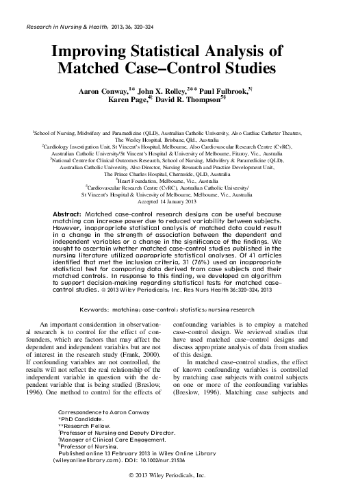 (PDF) Improving statistical analysis of matched case-control studies