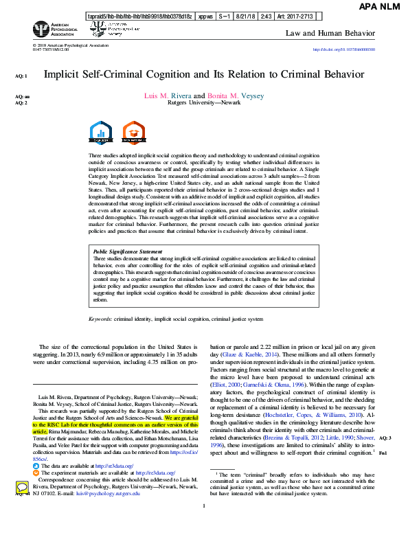 (PDF) Implicit self-criminal cognition and its relation to criminal ...