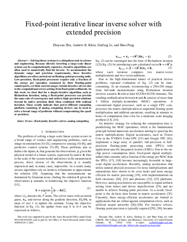 Pdf Fixed Point Iterative Linear Inverse Solver With Extended Precision 6251