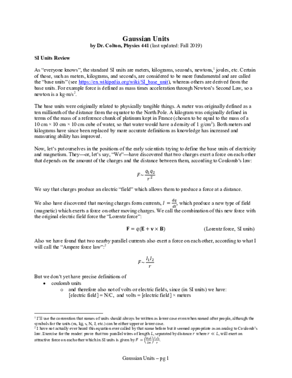 Pdf Gaussian Units