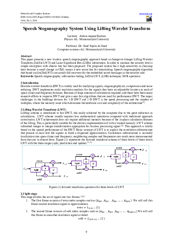 Pdf Speech Steganography System Using Lifting Wavelet Transform