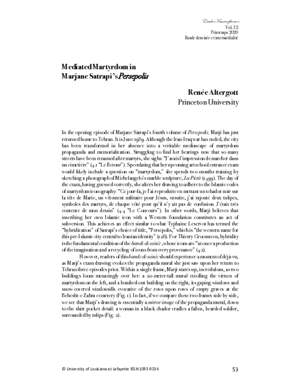 (PDF) Mediated Martyrdom in Marjane Satrapi’s Persepolis