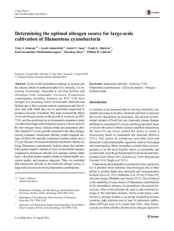 (PDF) Determining the optimal nitrogen source for large-scale cultivation of filamentous ...
