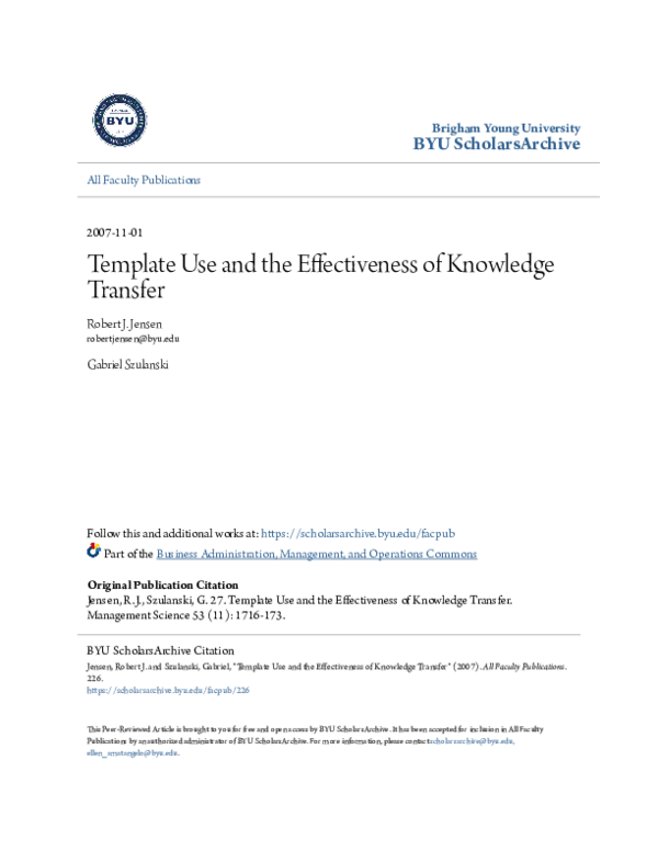 (PDF) Template Use and the Effectiveness of Knowledge Transfer | Robert ...