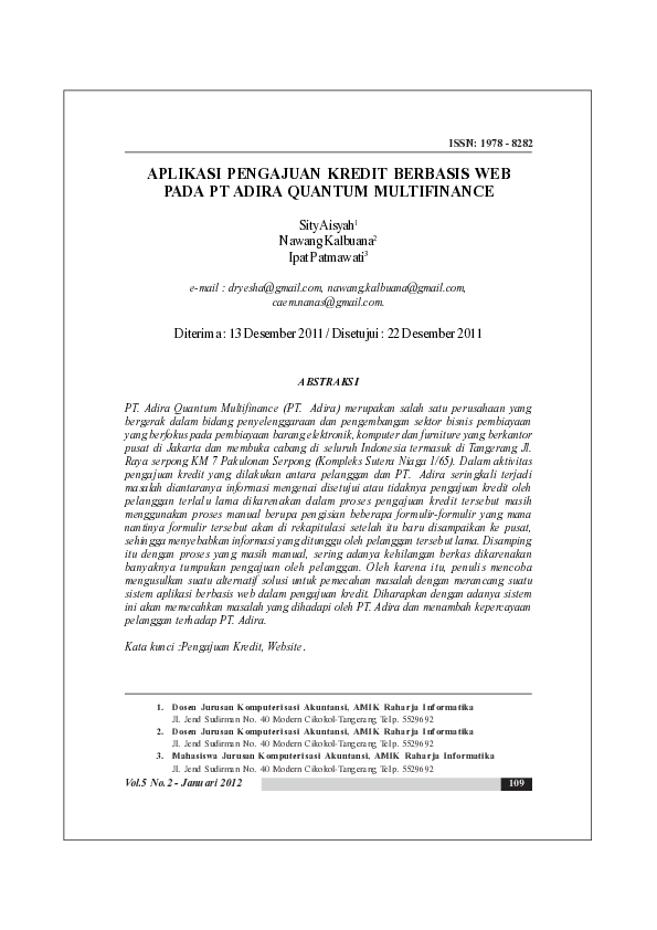 (PDF) Aplikasi Pengajuan Kredit Berbasis Web Pada PT Adira Quantum Multifinance