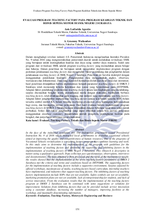 (PDF) Evaluasi Program Teaching Factory Pada Program Keahlian Teknik Dan Bisnis Sepeda Motor DI ...