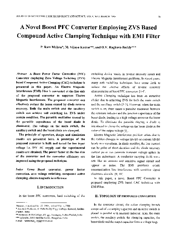 (PDF) A Novel Boost PFC Converter Employing ZVS Based Compound Active Clamping Technique with ...