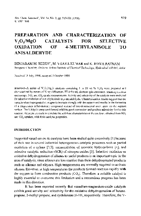 (PDF) Preparation and characterization of V2O5/MgO catalysts for ...