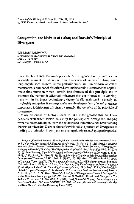 (PDF) Competition, the division of labor, and Darwin's principle of ...