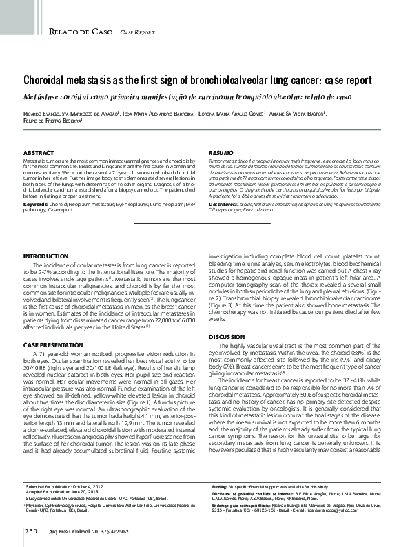 (PDF) Choroidal metastasis as the first sign of bronchioloalveolar lung cancer: case report