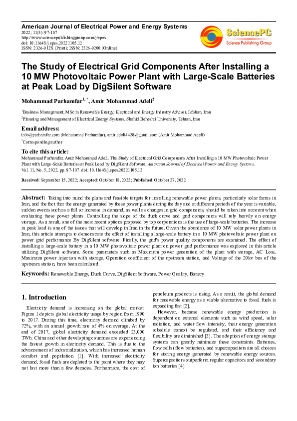 (PDF) The Study of Electrical Grid Components After Installing a 10 MW Photovoltaic Power Plant ...