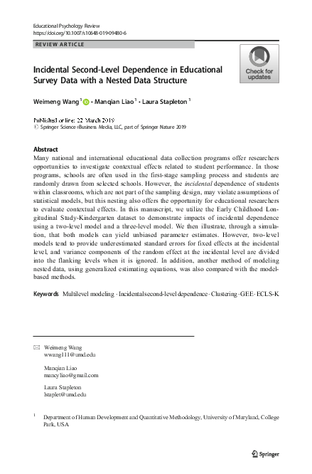 (PDF) Incidental Second-Level Dependence in Educational Survey Data ...