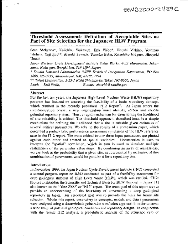 (PDF) Threshold Assessment: Definition of Acceptable Sites as Part of ...