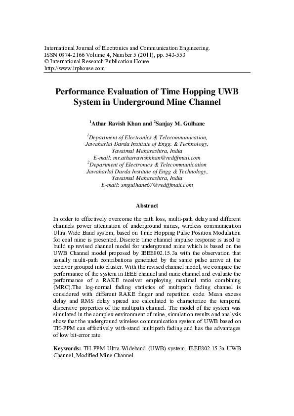 (PDF) Performance Evaluation of Time Hopping UWB System in Underground ...