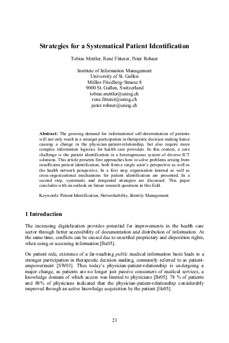 (PDF) Strategies for a Systematical Patient Identification