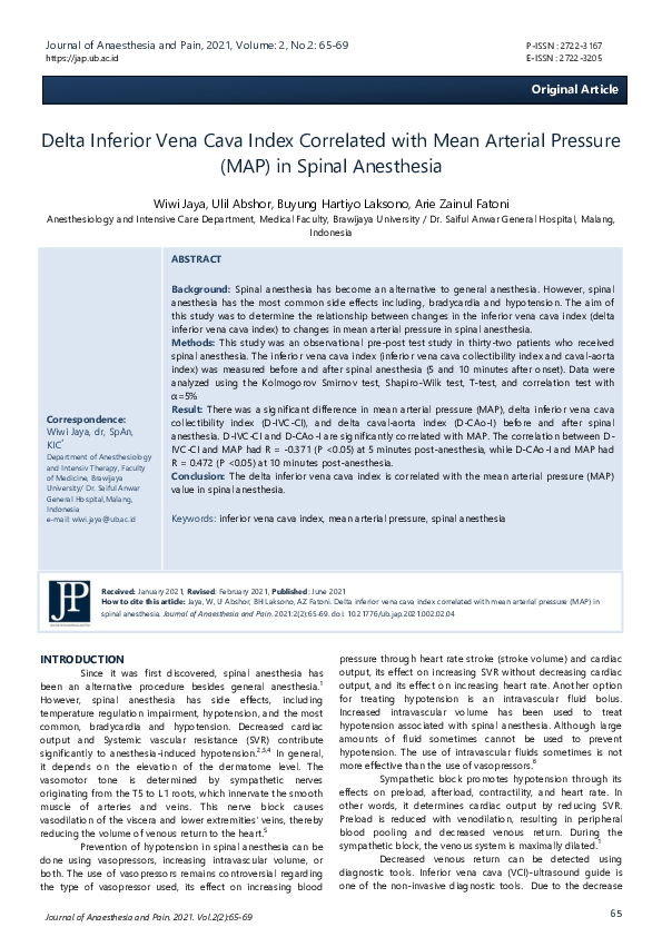 (PDF) Delta Inferior Vena Cava Index Correlated with Mean Arterial ...