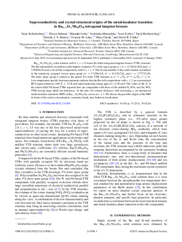 (PDF) Superconductivity and crystal structural origins of the metal-insulator transition inBa6− ...