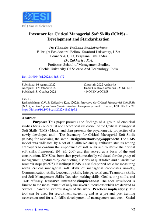 (PDF) Inventory for Critical Managerial Soft Skills (ICMS) -Development ...