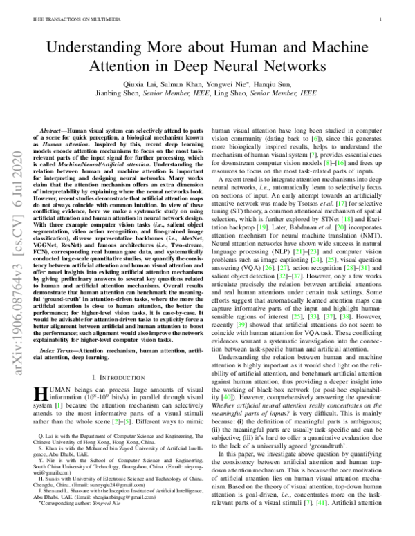 Pdf Understanding More About Human And Machine Attention In Deep Neural Networks Jianbing